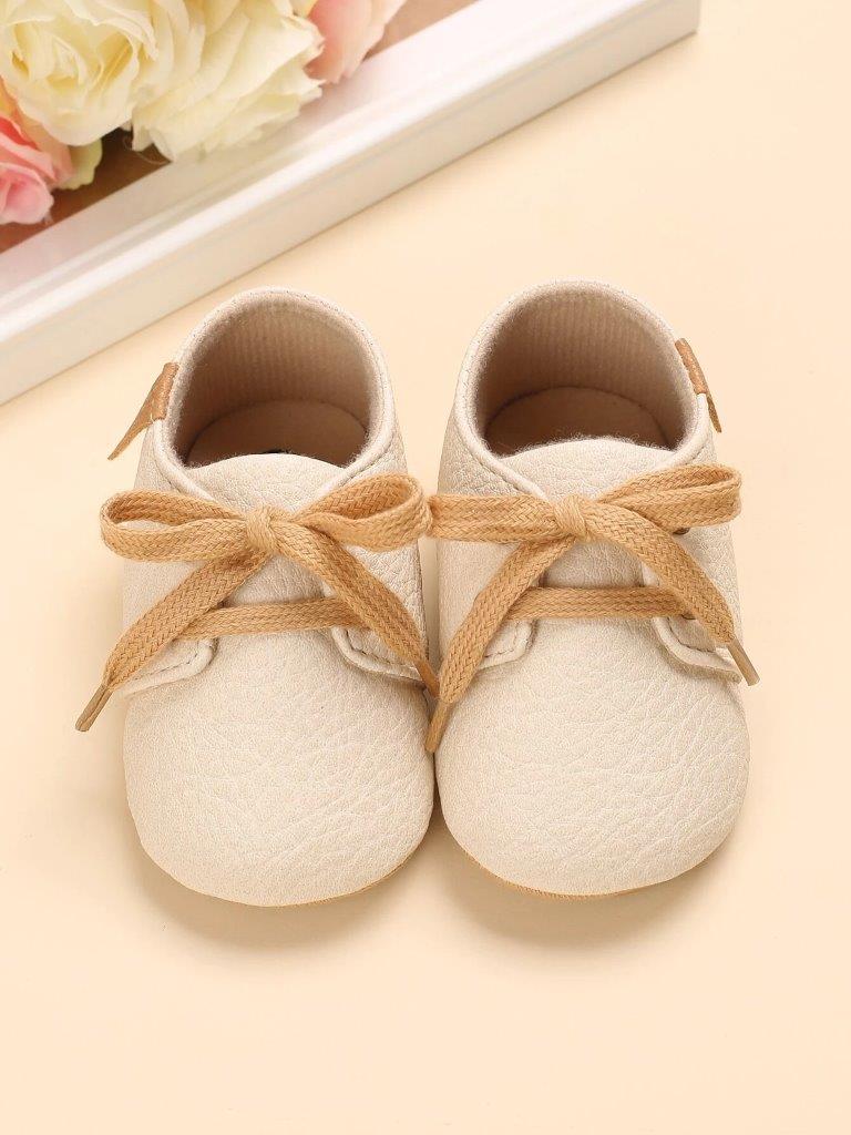 Poppi - Baby Unisex Leather Lace Up Beige