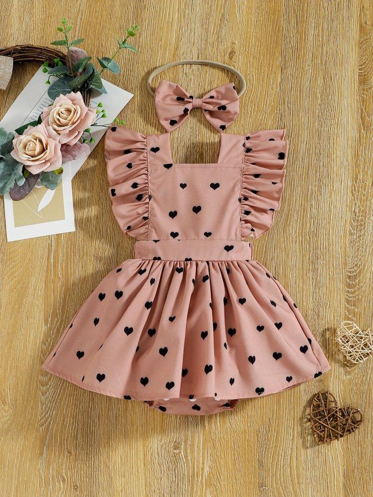 Poppi - Baby Heart Ruffle Bodysuit Dress Set