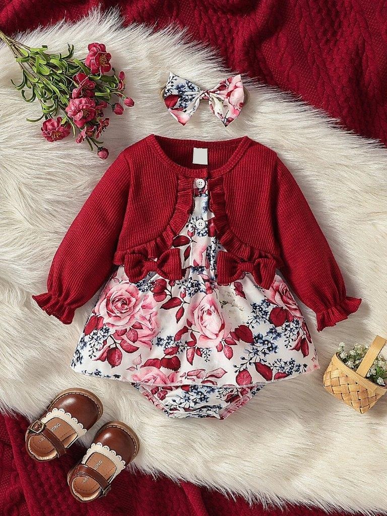 Poppi - Baby Ruffle Trim Bodysuit Dress Set
