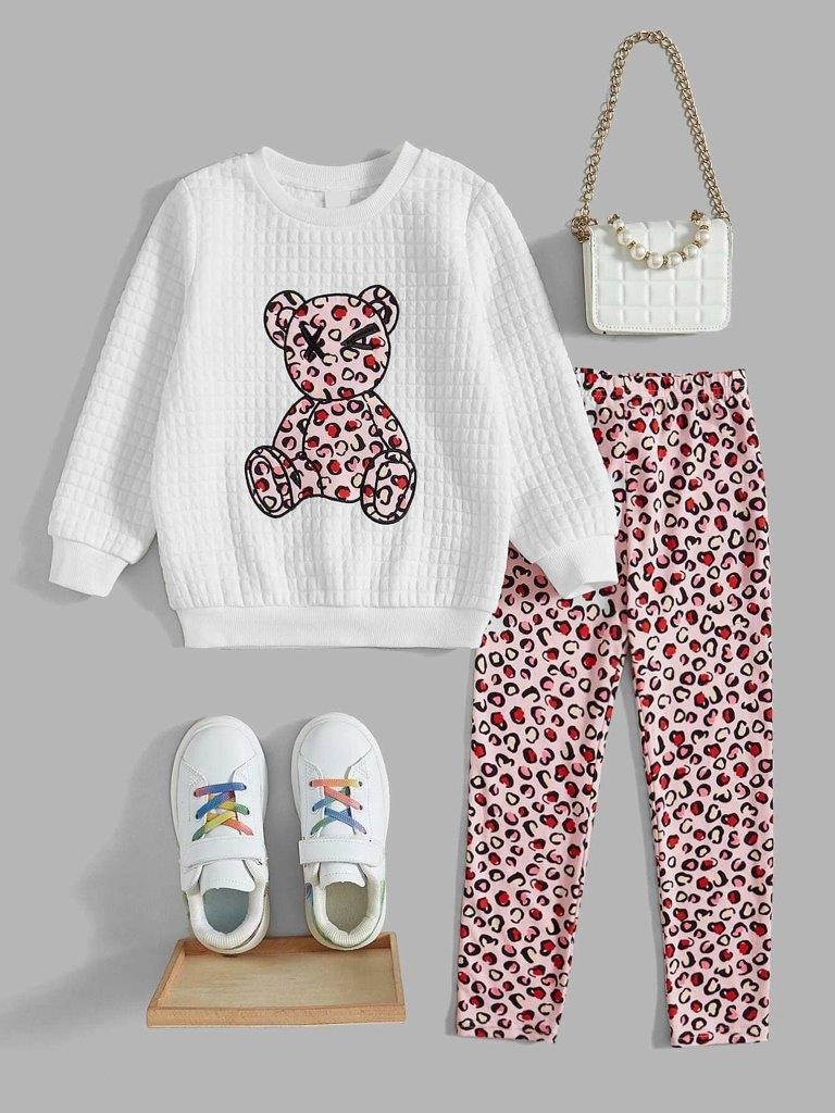 Poppi - Toddler Girls Bear Sweatshirt And Leggings Set