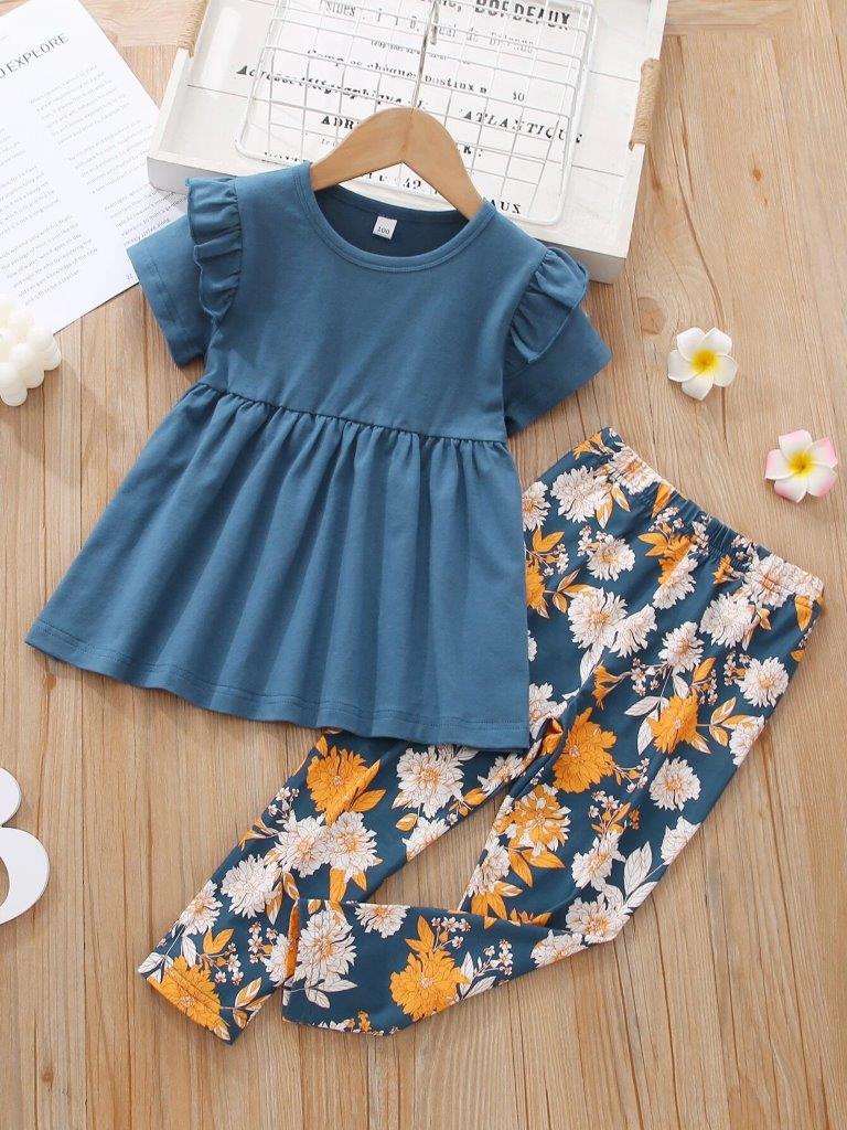 Poppi - Girls Ruffle Top And Floral Leggings Set