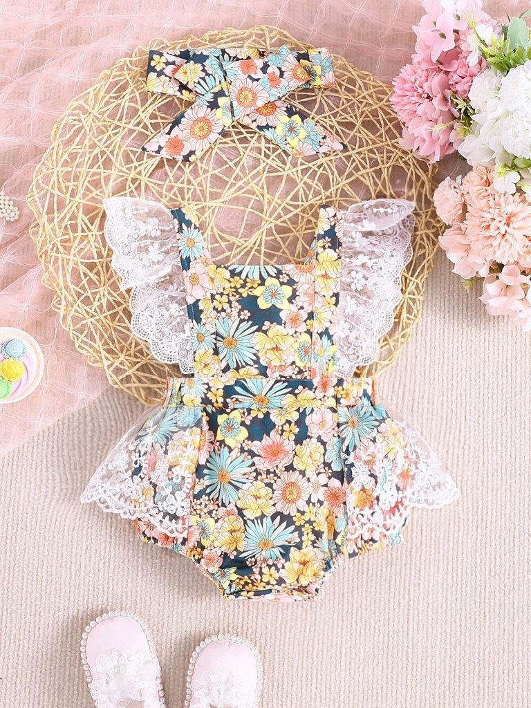 Poppi - Baby Floral Lace Bodysuit Dress Set