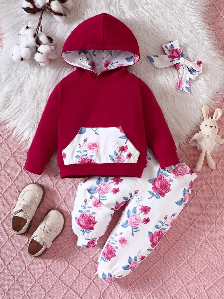 Poppi - Baby Floral Print Pocket Hoodie Set