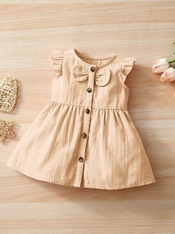 Poppi - Baby Front Button Dress Khaki