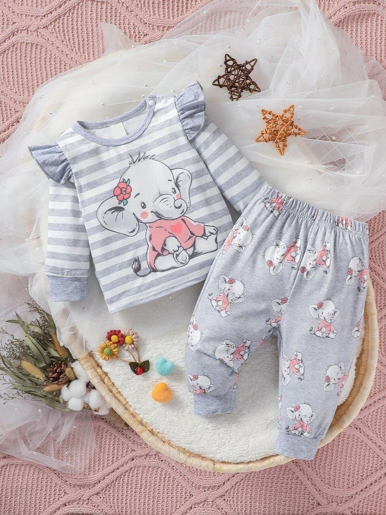 Poppi - Baby Cartoon Ruffle Trim 2 Piece Set