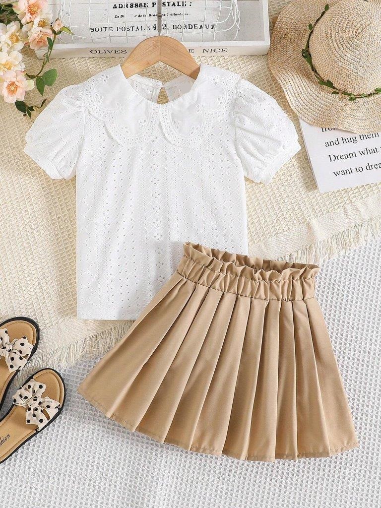 Poppi - Toddler Girls Puff Sleeve Blouse And Skirt Set