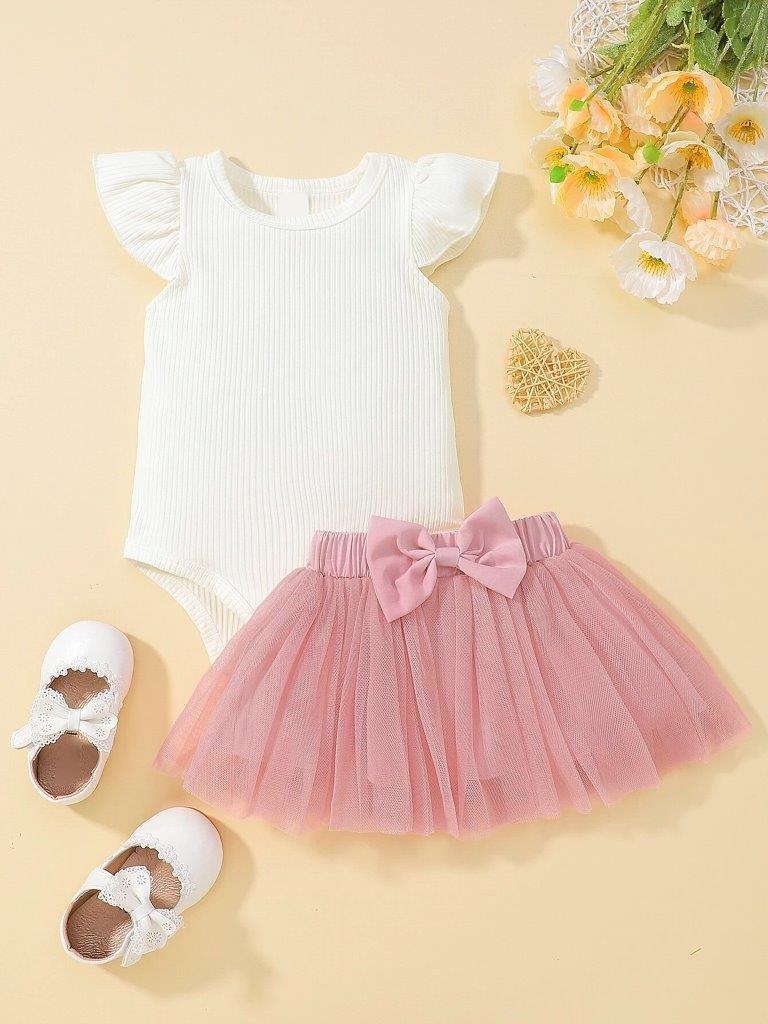 Poppi - Baby Ribbed Bodysuit And Skirt Set