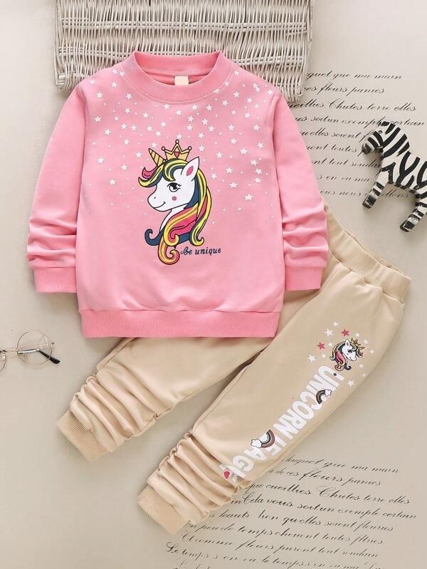 Poppi - Toddler Girls Unicorn Pullover And Pants Set