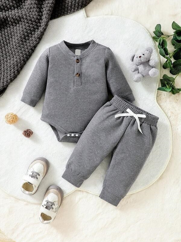 Poppi - Baby Button Bodysuit And Pants Set