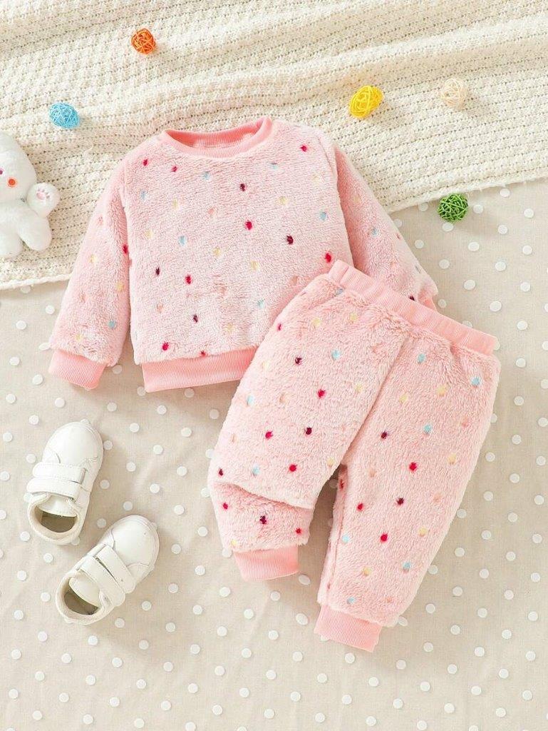 Poppi - Baby Pink Polka Dot Pullover And Pants Set