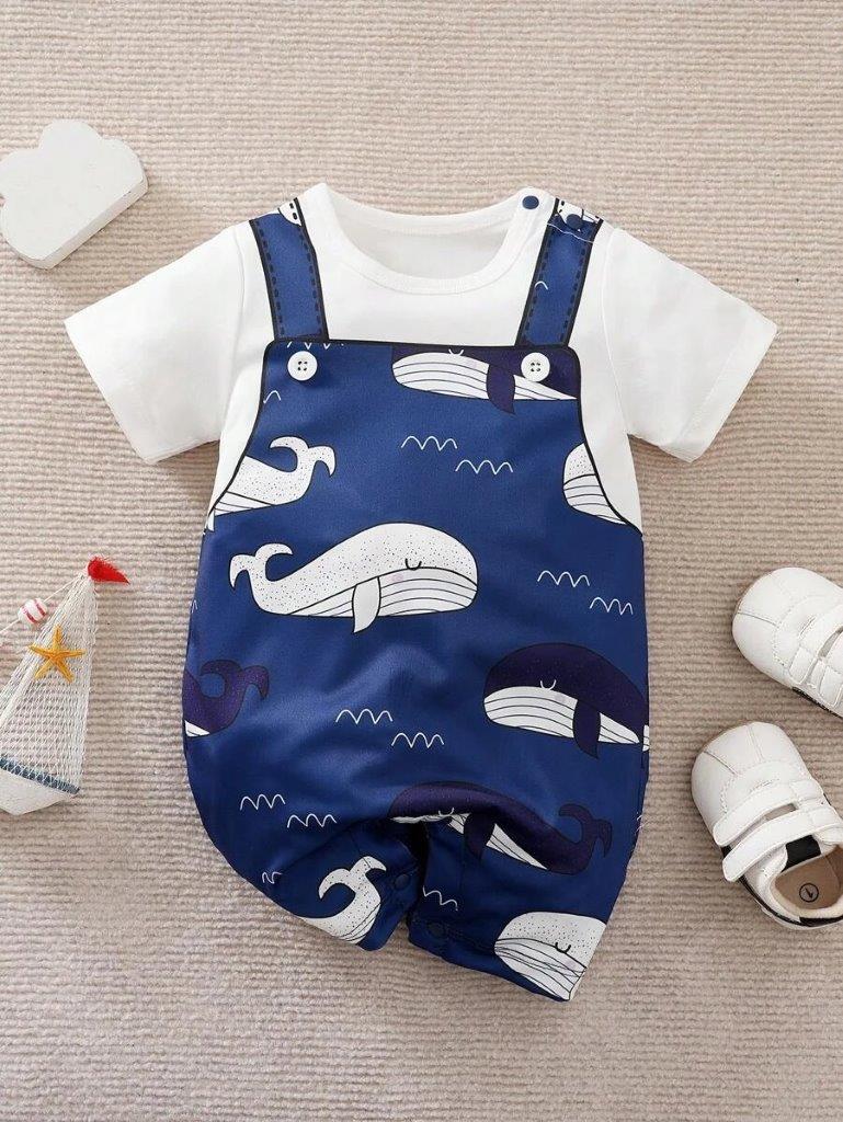 Poppi - Baby Blue Cartoon Print 2 in 1 Romper