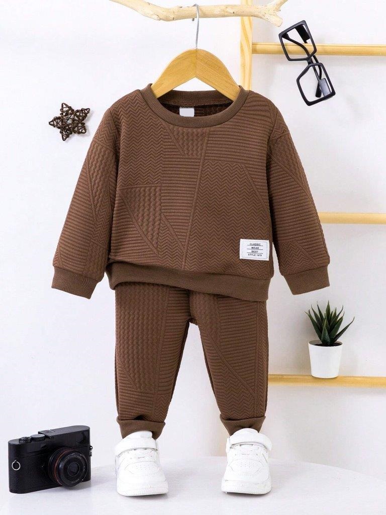 Poppi - Baby Textured Pattern Sweatshirt And Pants Set