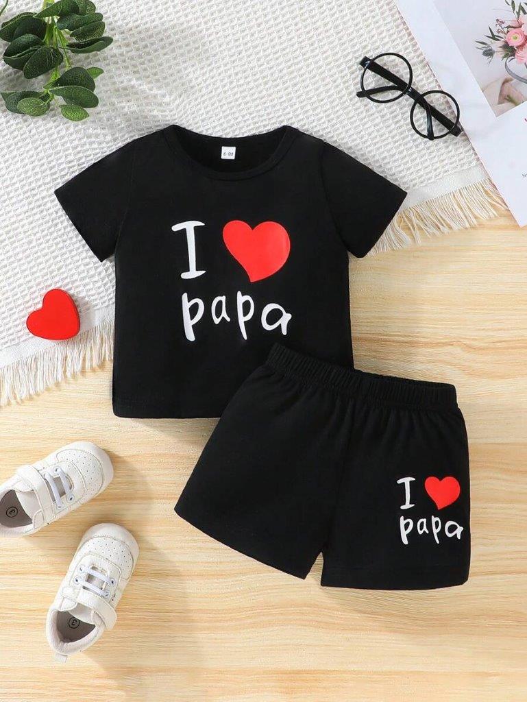 Poppi - Baby I Love Papa Slogan Tee And Shorts Set