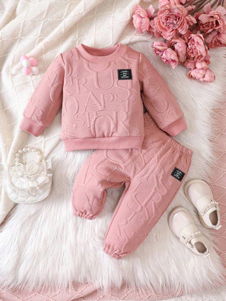 Poppi - Baby Letter Embossed Sweatshirt And Pants Set
