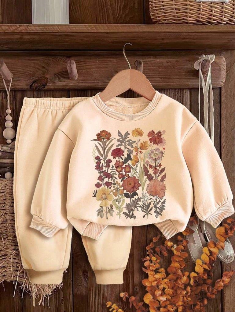 Poppi - Baby Flower Print Sweatshirt And Pants Set