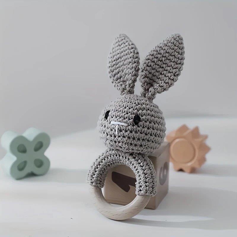 Poppi - Baby Crochet Rabbit Rattle Grey