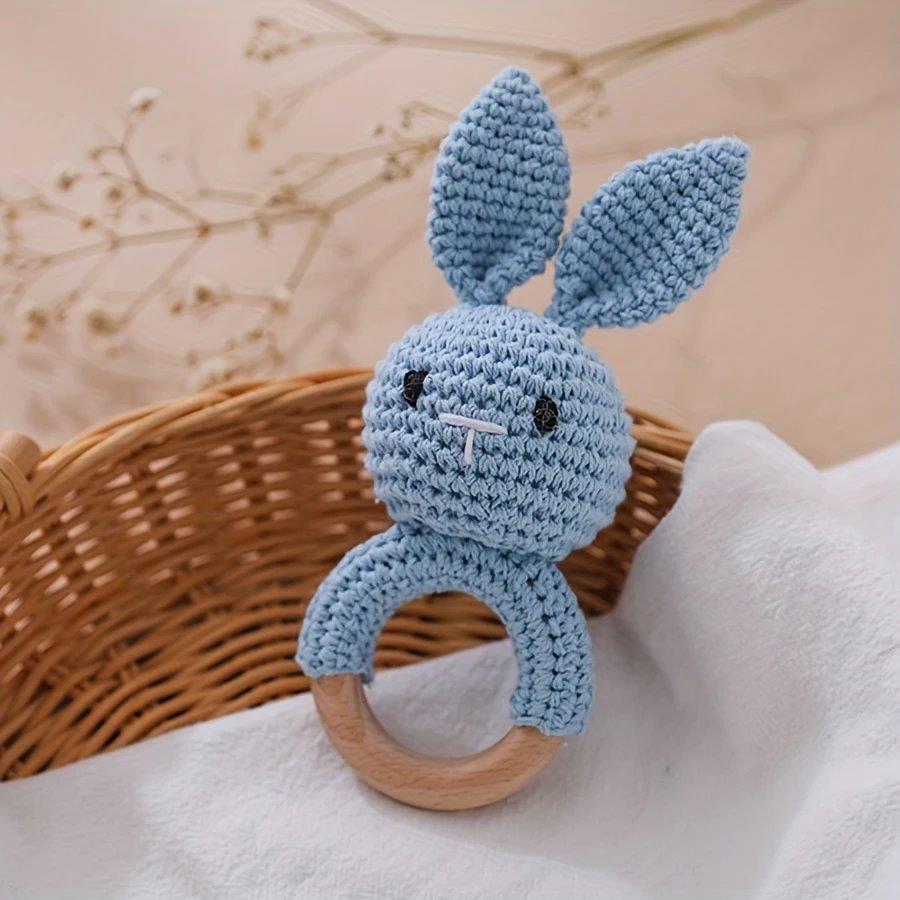 Poppi - Baby Crochet Rabbit Rattle Blue