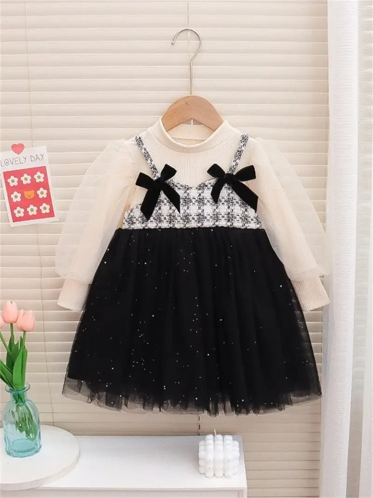 Poppi - Baby Double Bow Sparkling Mesh Dress